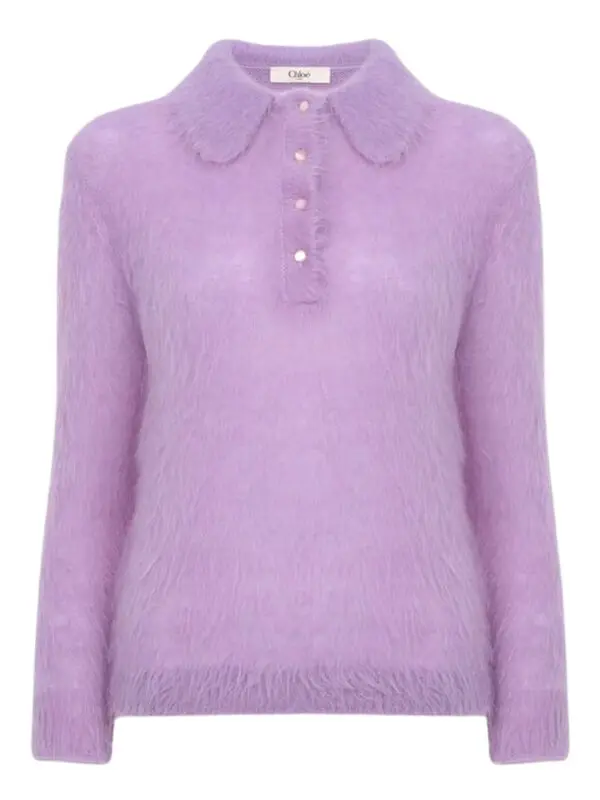 Chloé Alpaca-blend Brushed Polo Shirt - Lilac