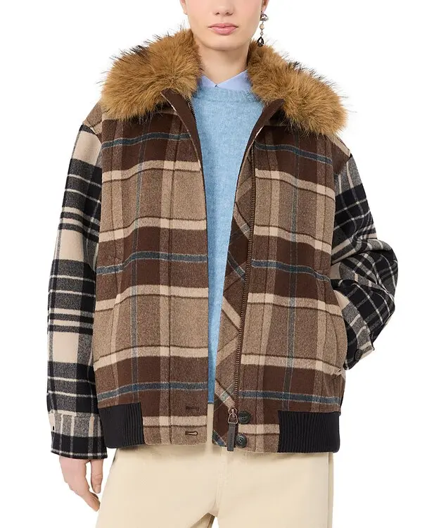 Max Mara Wkddivina Faux Fur Collar Bomber Jacket - Brown