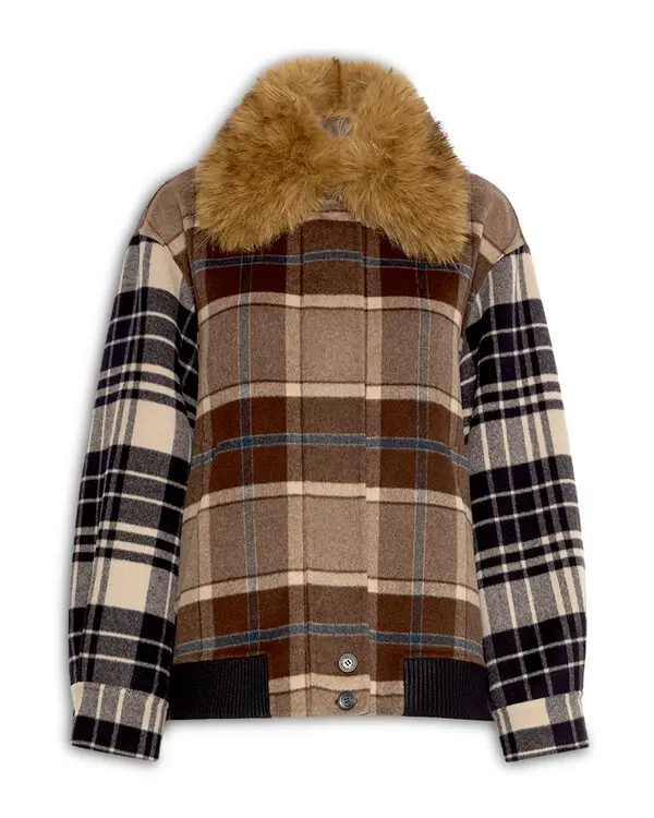 Max Mara Wkddivina Faux Fur Collar Bomber Jacket - Brown