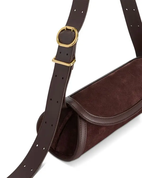 JIL SANDER Cannolo Small Suede Shoulder Bag - Chocolate