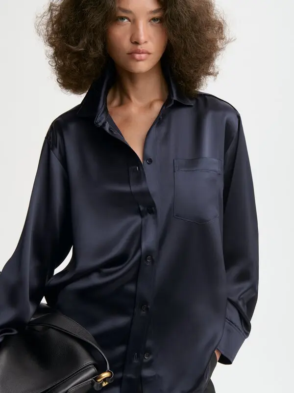 BY MALENE BIRGER Audrey Satin Shirt - Night Sky