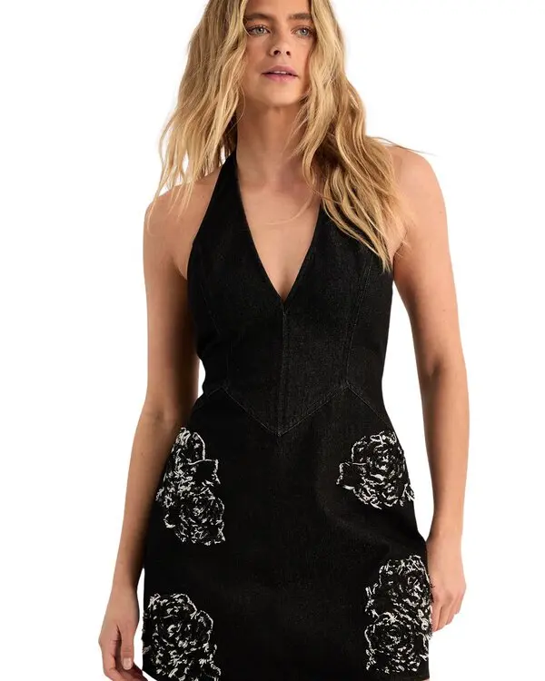 Nasty Gal Denim Halterneck Mini Dress