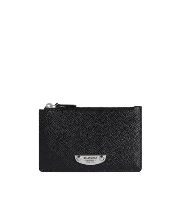 Balenciaga Plate Zip Card Wallet - Black