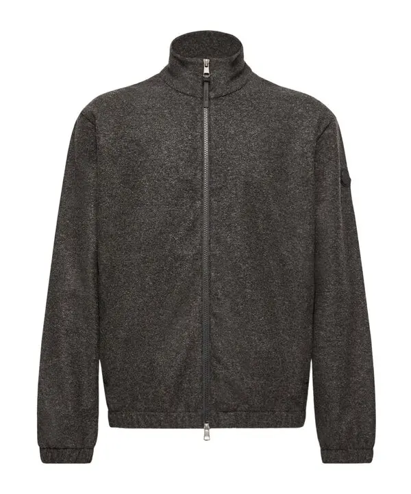 Moncler Leather Logo Zip-up Cardigan - Dark Gray