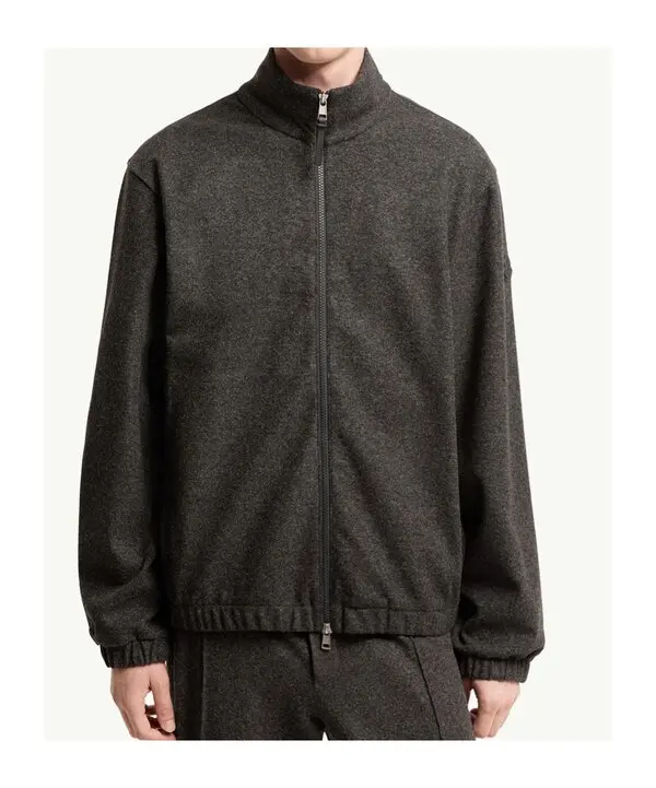 Moncler Leather Logo Zip-up Cardigan - Dark Gray