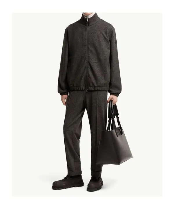 Moncler Leather Logo Zip-up Cardigan - Dark Gray