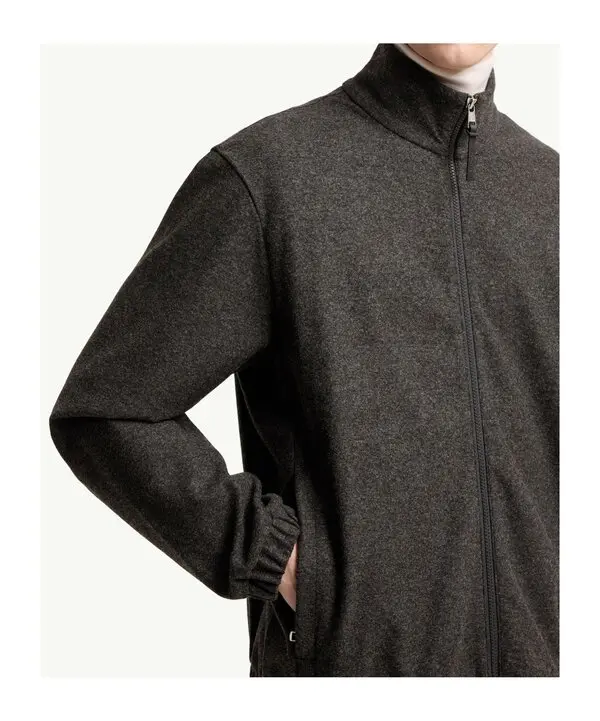 Moncler Leather Logo Zip-up Cardigan - Dark Gray