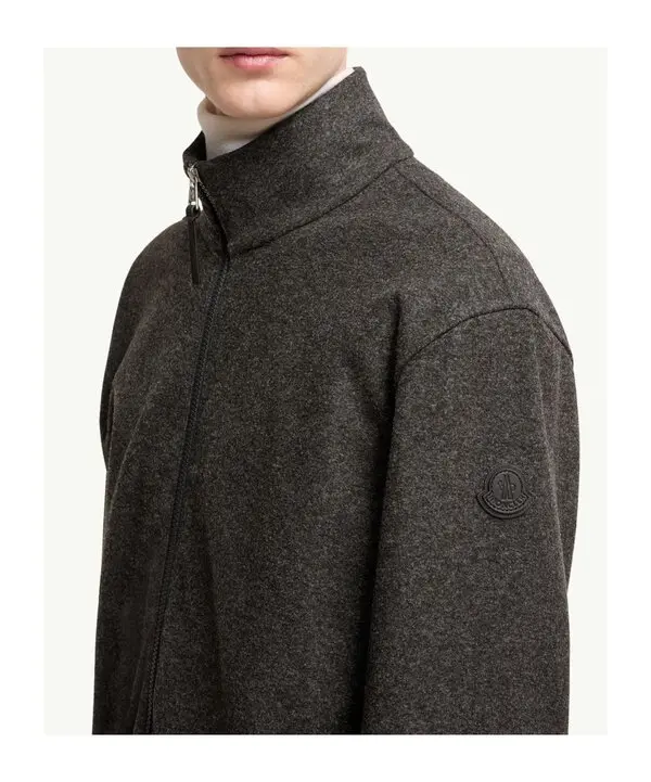 Moncler Leather Logo Zip-up Cardigan - Dark Gray