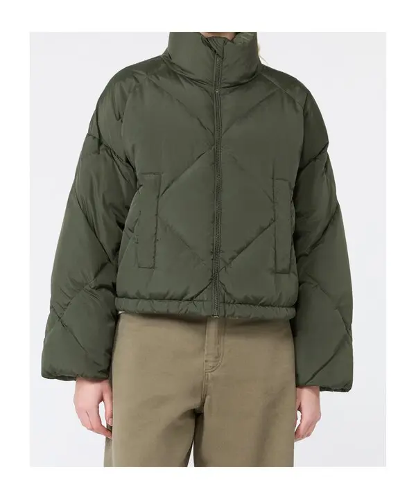 Max Mara Short Down Jacket In Technical Plain-weave Fabric Kaki