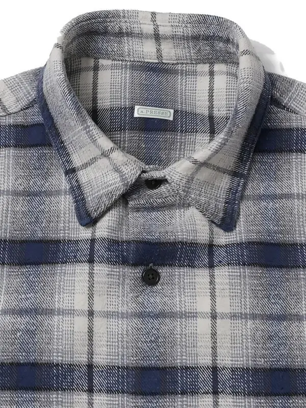 A.PRESSE Checked Long-sleeve Shirt - Navy Blue