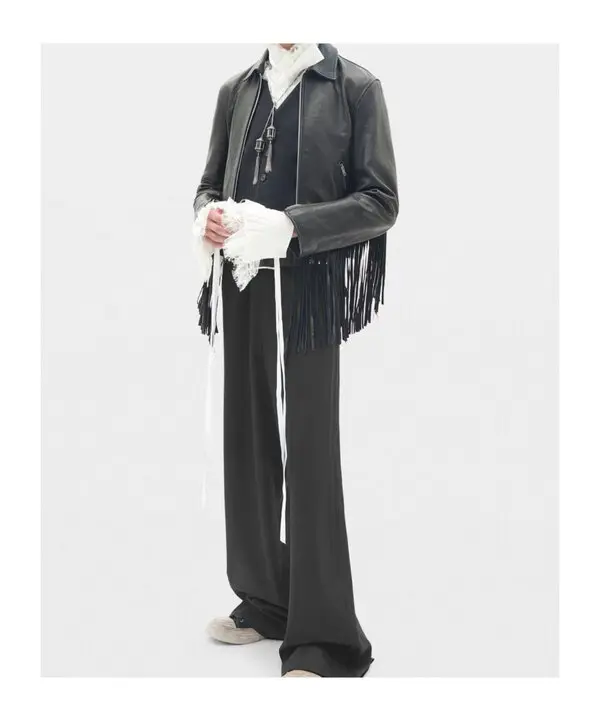 ANN DEMEULEMEESTER Karlo Slim Fit Zipped Biker With Fringes