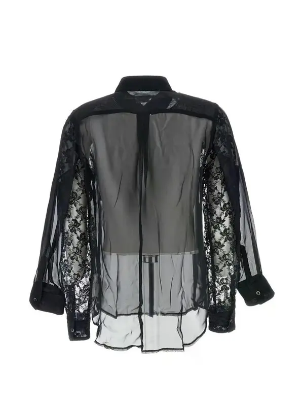 Comme Des Garçons Lace-panel Sheer Shirt - Black