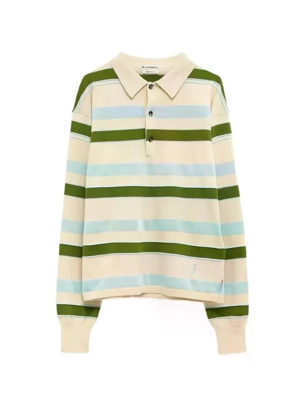 JW Anderson Striped Long-sleeve Polo Shirt - Neutrals