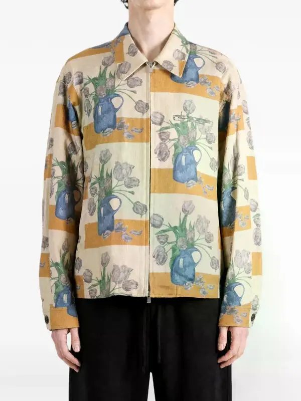 VOWELS Floral-print Striped Jacket
