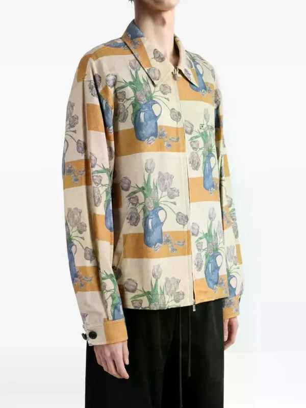VOWELS Floral-print Striped Jacket