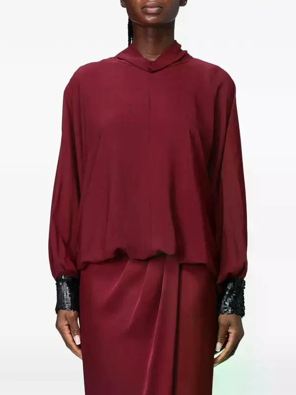 HANITA Sequin-cuff High-neck Top - Red
