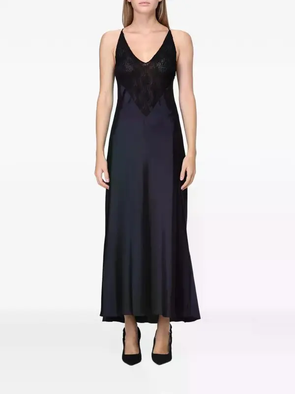 HANITA Lace-panelled Satin Maxi Dress - Black