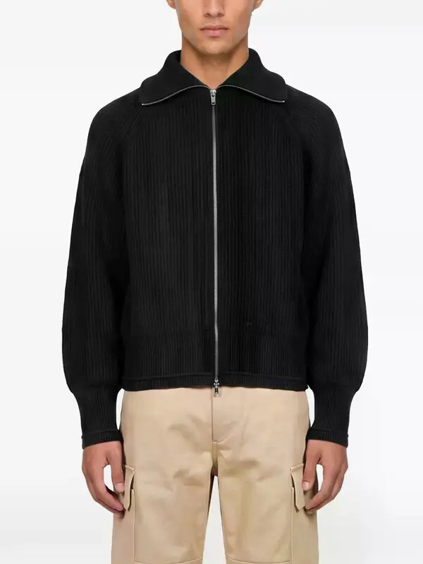 ENTIRE STUDIOS Ribbed-knit Raglan-sleeve Cardigan - Black