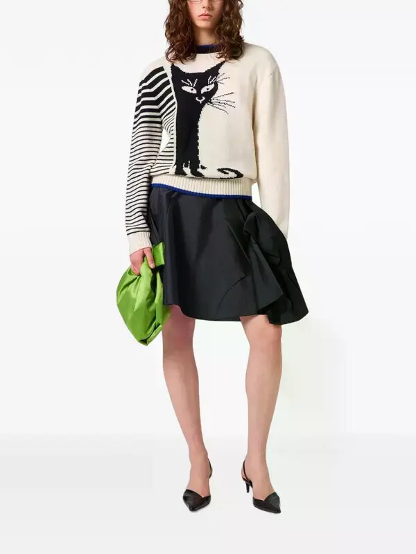 MSGM Cat-intarsia Striped-sleeve Sweater