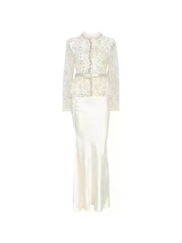 SELF-PORTRAIT Sequin-embellished Peplum Maxi Dress - Neutrals
