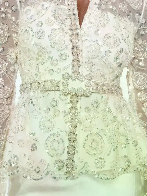 SELF-PORTRAIT Sequin-embellished Peplum Maxi Dress - Neutrals