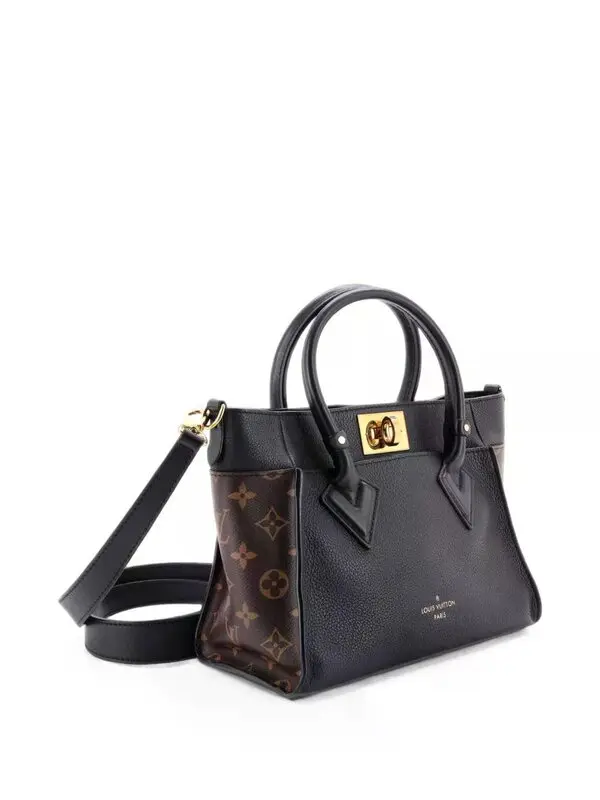 LOUIS VUITTON On My Side Tote Leather With Monogram Canvas Pm Shoulder Bag - Black