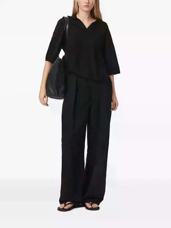 ALLSAINTS Satin-panelled V-neck Blouse - Black