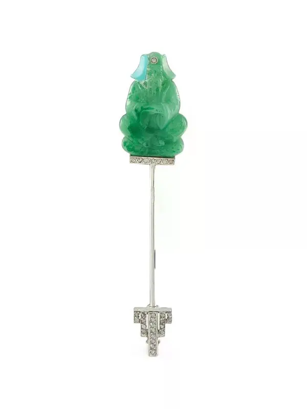 LB EXCLUSIVE Jade And Diamond Jabot Pin - Silver