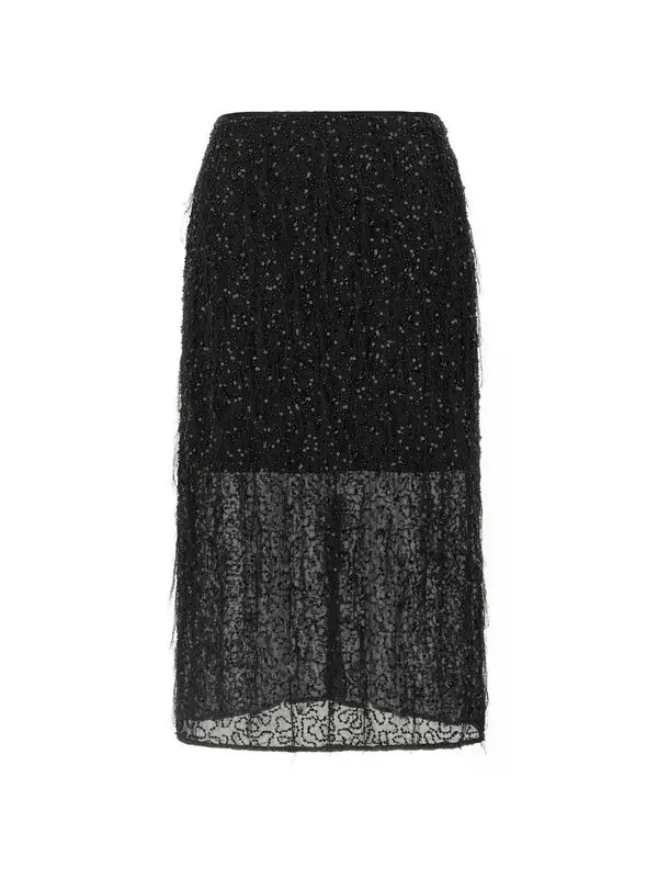 TWINSET Sequin-embellished Fringed Midi Skirt - Black