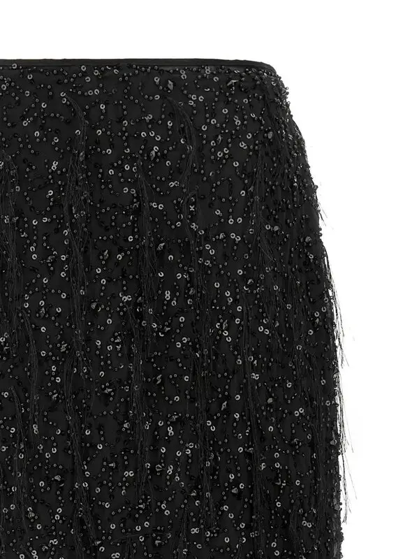 TWINSET Sequin-embellished Fringed Midi Skirt - Black