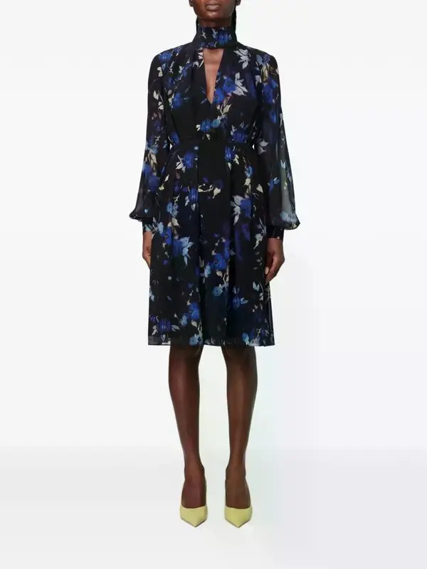 HANITA Floral-print High-neck Mini Dress - Black