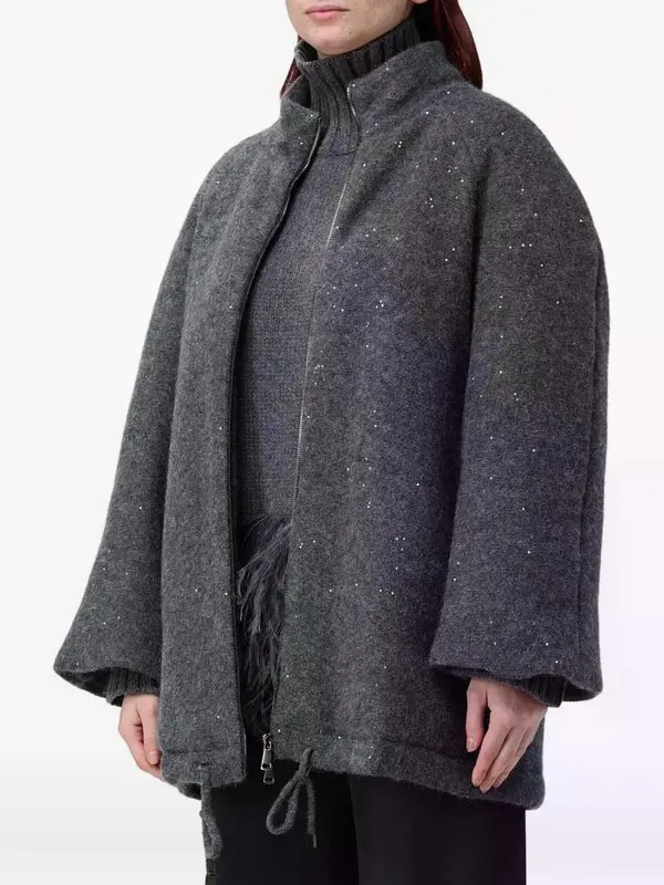 Fabiana Filippi Sequin-embellished Drawstring-hem Coat - Grey