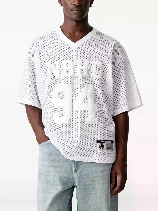 NEIGHBORHOOD Mesh-knit Logo-patch T-shirt - White