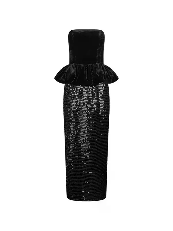 ROTATE BY BIRGER CHRISTENSEN Sequins Maxi Peplum Dress - Black