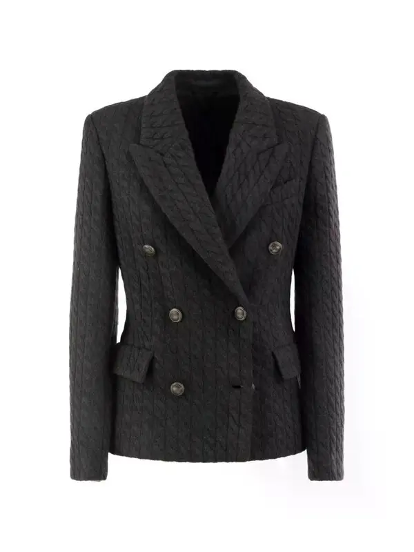 Brunello Cucinelli Double-breasted Cable-knit Blazer - Grey