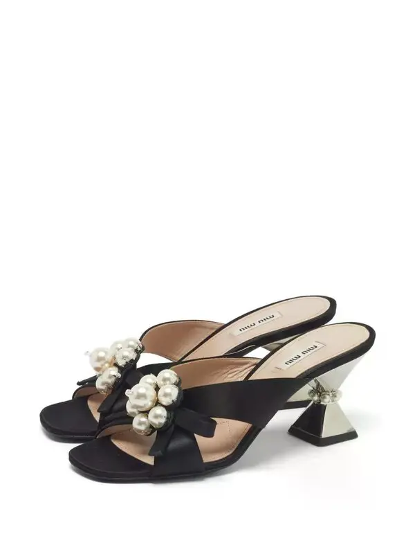 Miu Miu Pearl-embellished Criss-cross Sandals - Black