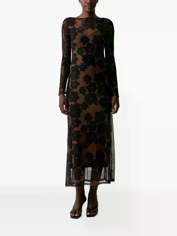 NEVER FULLY DRESSED Tan Jaden Floral-print Mesh Dress - Brown