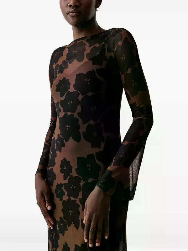 NEVER FULLY DRESSED Tan Jaden Floral-print Mesh Dress