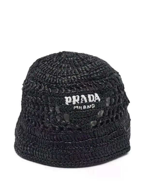 Prada Logo Crochet Bucket Hat - Black
