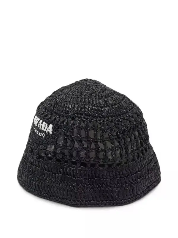 Prada Logo Crochet Bucket Hat - Black