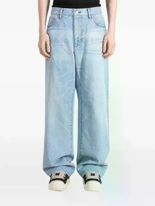VOWELS Faded-effect Whiskered Jeans