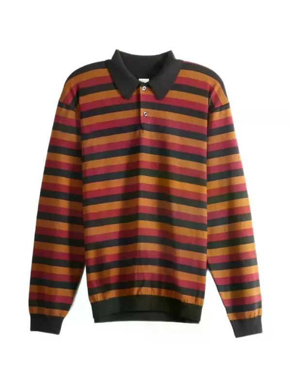 VOWELS Striped Long-sleeve Polo Shirt