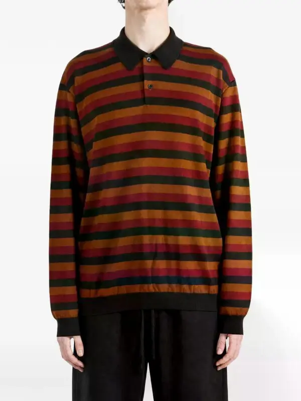 VOWELS Striped Long-sleeve Polo Shirt