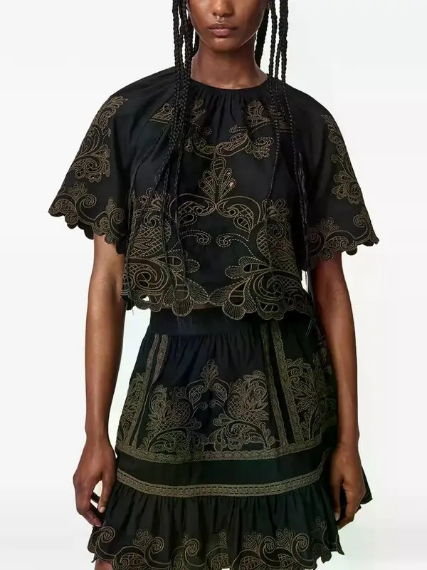 ALLSAINTS Embroidered Scalloped-edge Blouse - Black