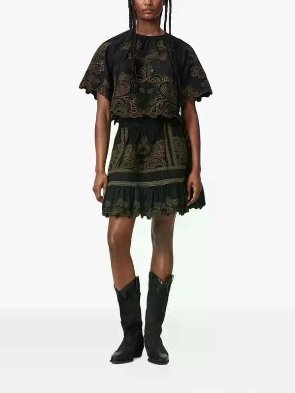 ALLSAINTS Embroidered Scalloped-edge Blouse - Black