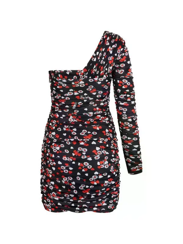 Moschino One-shoulder Floral-print Mini Dress - Black