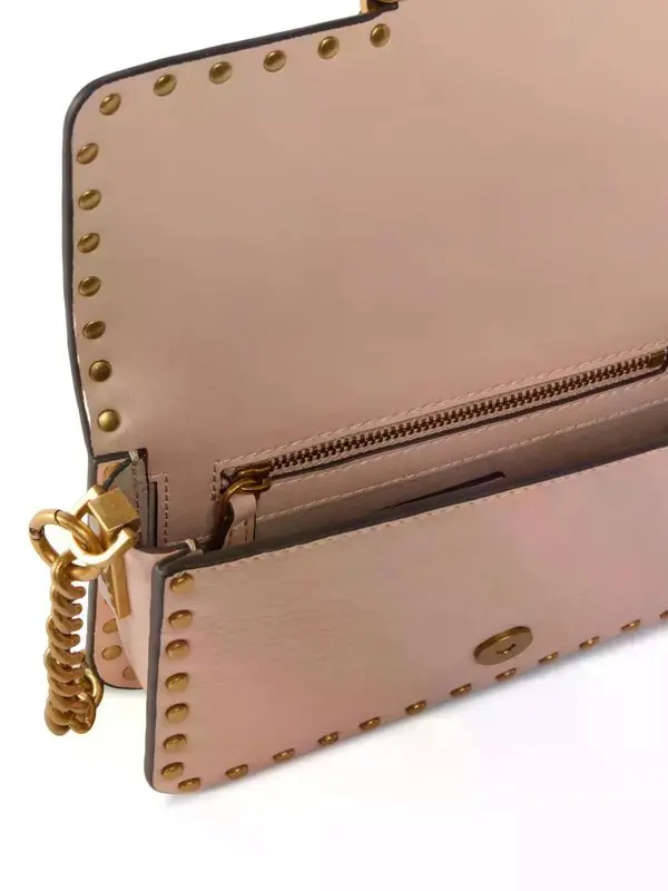 Pinko Baby Love Bag One Slouchy Crossbody Bag In Leather With Studs - Pink