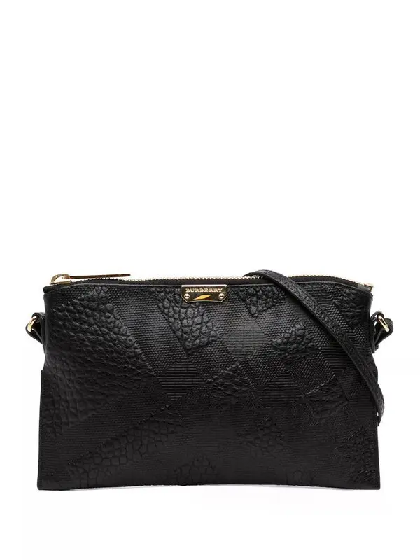 Burberry 2012-2026 Small Grain Check Embossed Leather Chichester Crossbody Bag - Black