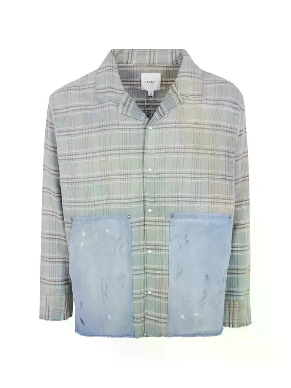FOUND Plaid-check Distressed-patch Shirt - Green