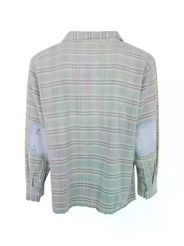 FOUND Plaid-check Distressed-patch Shirt - Green